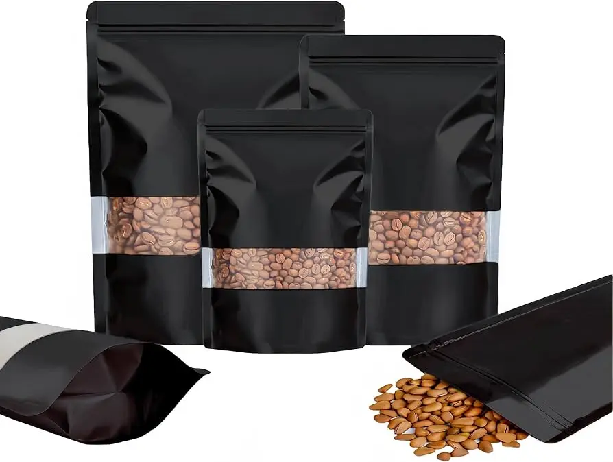 Black Aluminum/Matte Stand up Bag with Window - 50 pcs | Krispak